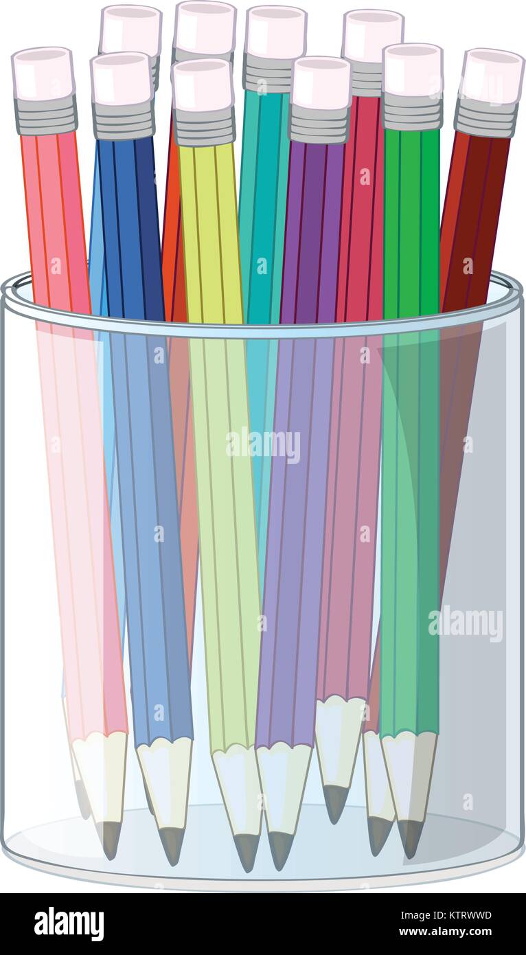 illustration of pencils and a cup on a white background Stock Vector ...