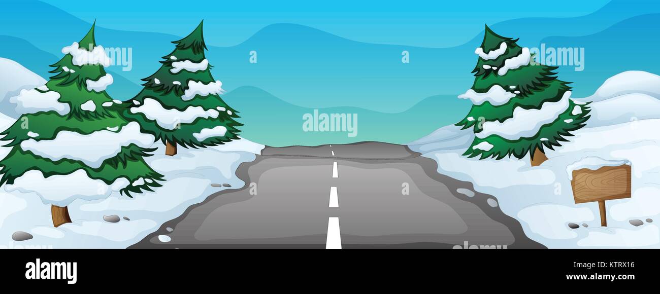 illustration of a snowy landscape and a road Stock Vector Image & Art ...