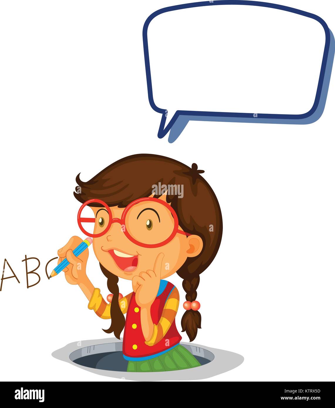 illustration of a girl writing alphabets on a white background Stock ...