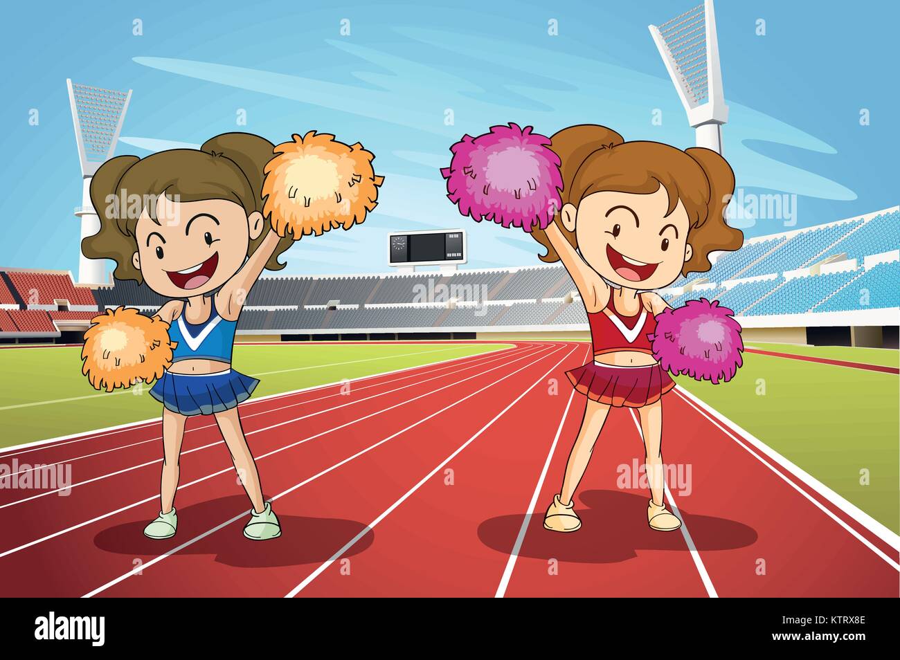 illustration of girls and race track in a stadium Stock Vector Image ...