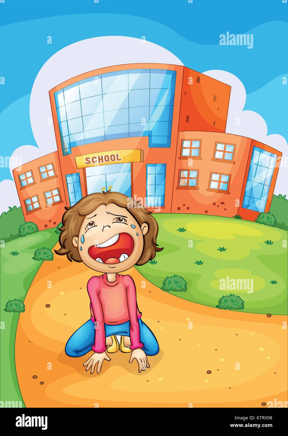Illlustration of a girl crying at school Stock Vector Image & Art - Alamy