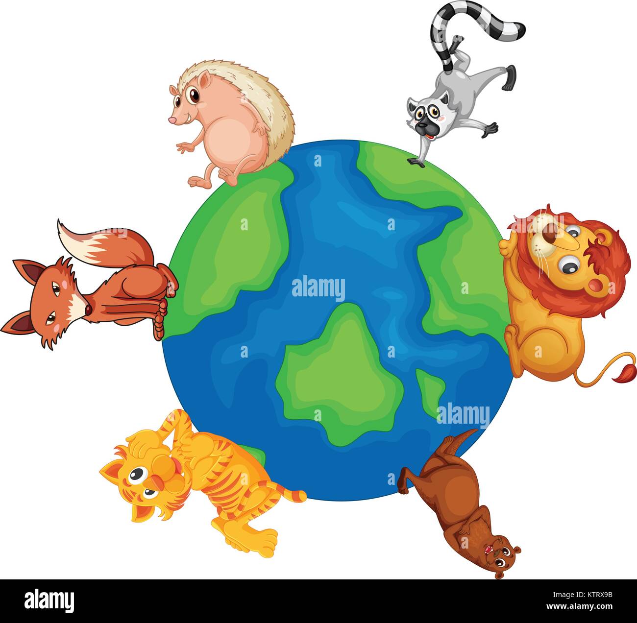illustrtion of various animals on earth on white background Stock ...