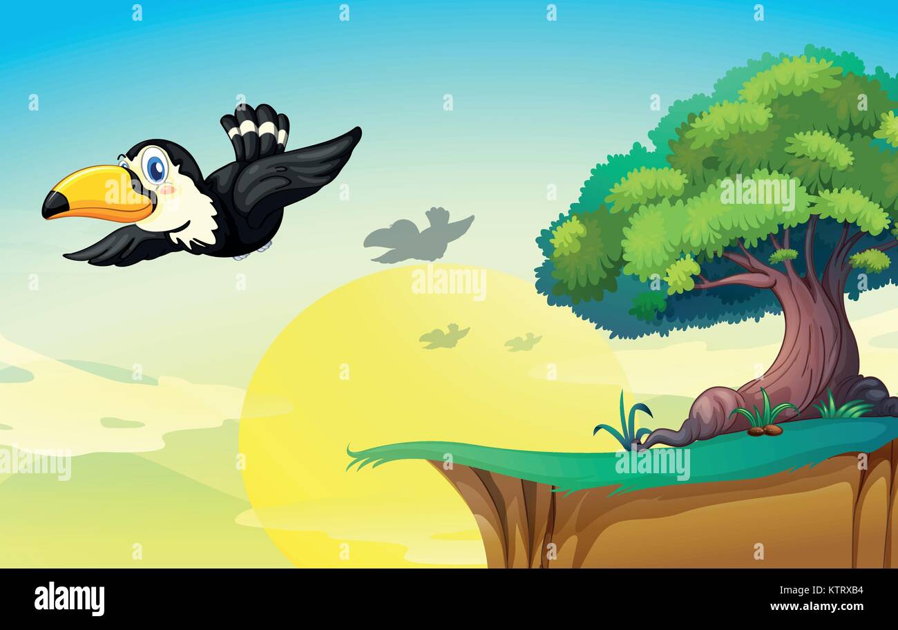 illustration of bird and tree in a beautiful nature Stock Vector Image ...