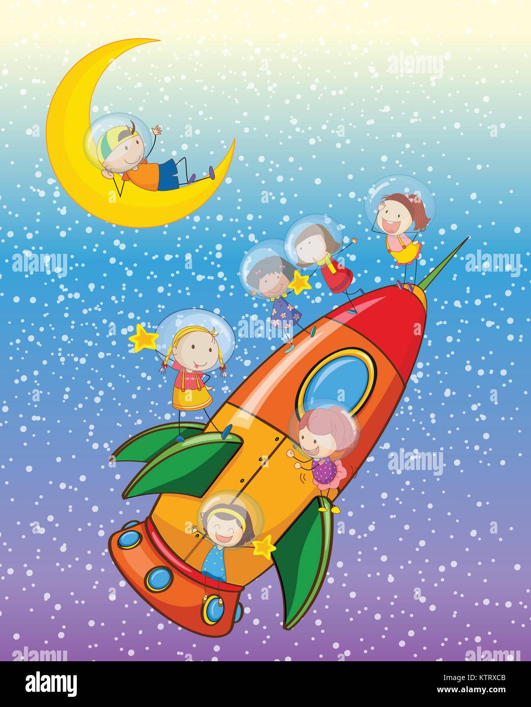 illustration of a kids on moon and spaceship Stock Vector Image & Art ...