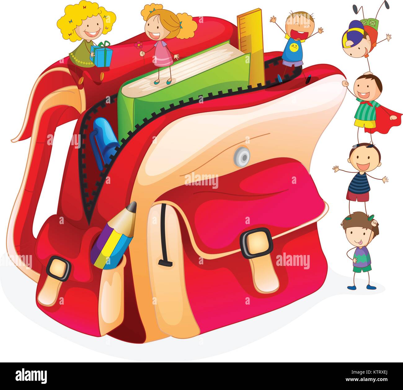 Illustration of tiny students and a schoolbag Stock Vector Image & Art ...