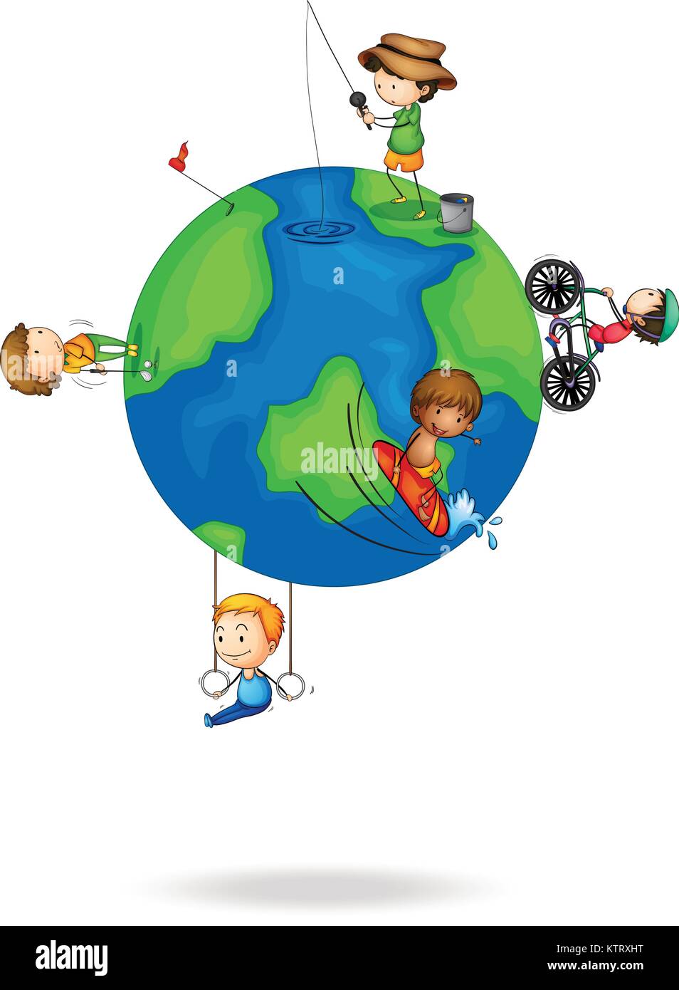 illustration of a kids on earth planet on a white background Stock ...