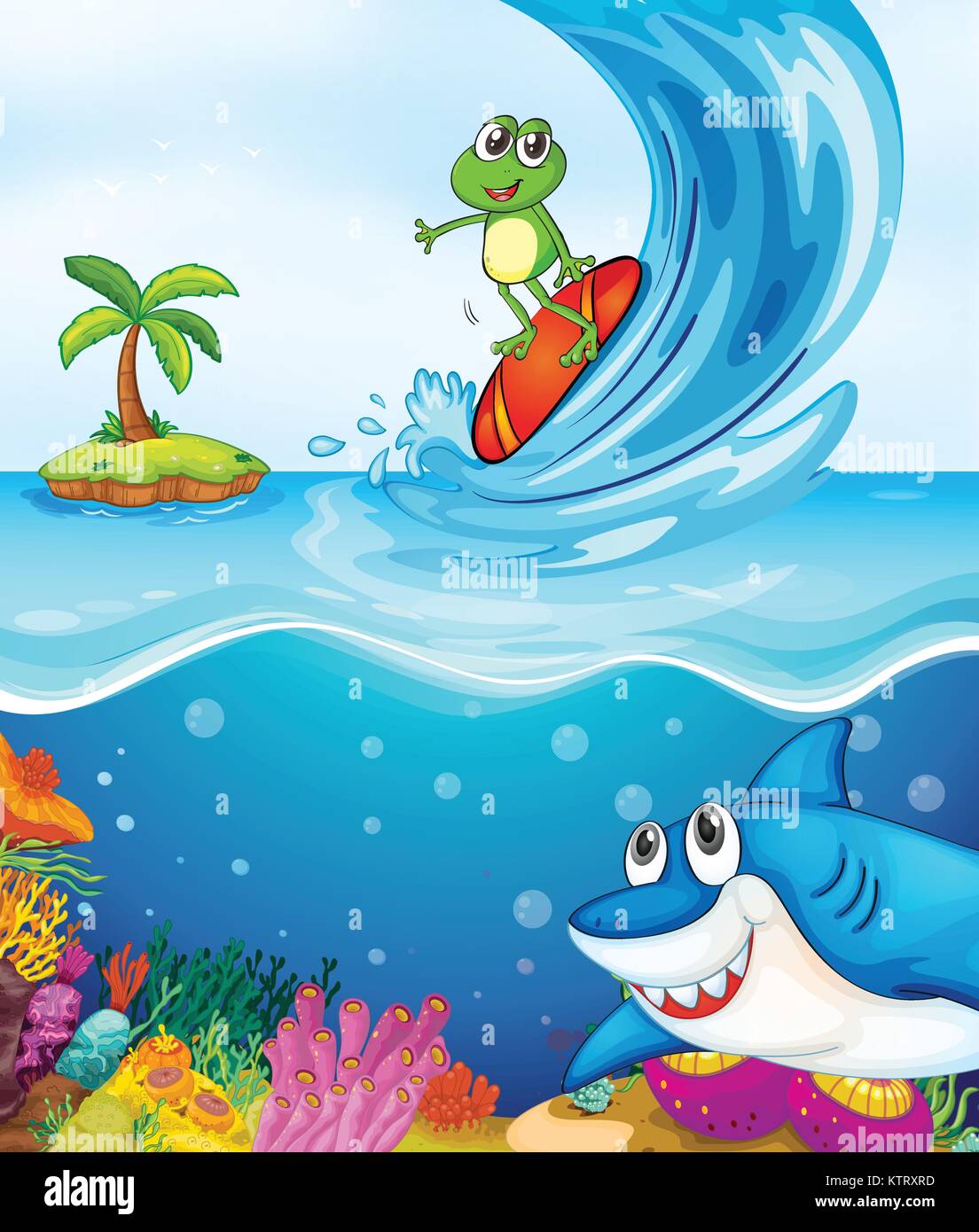 illustration of a frog and a shark fish in the sea Stock Vector Image ...