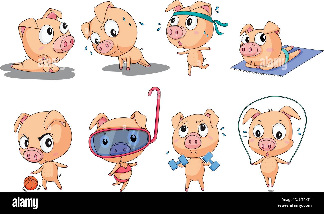 Illustration of a set of active pigs Stock Vector Image & Art - Alamy