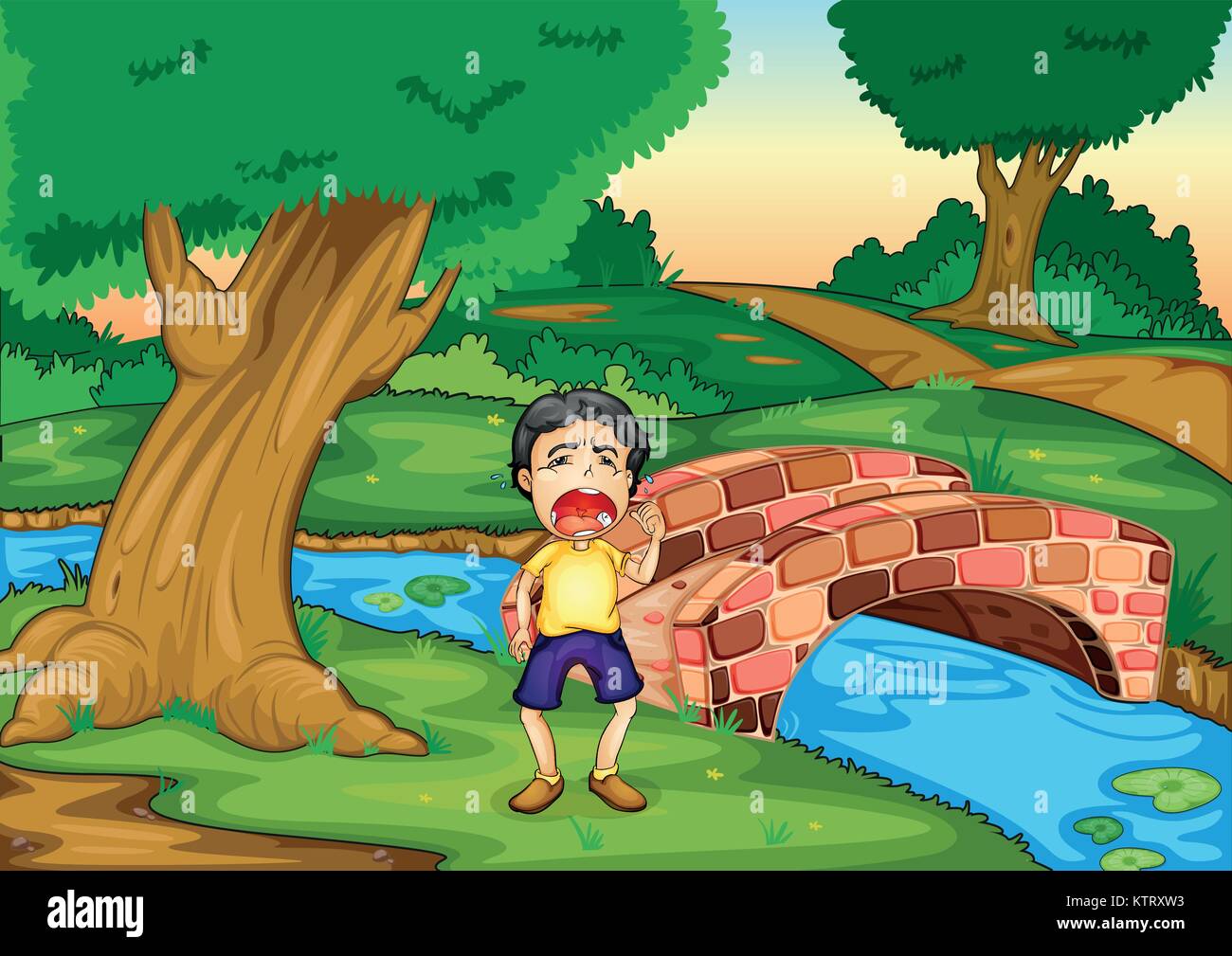 illustration of a boy crying alone in jungle Stock Vector Image & Art ...