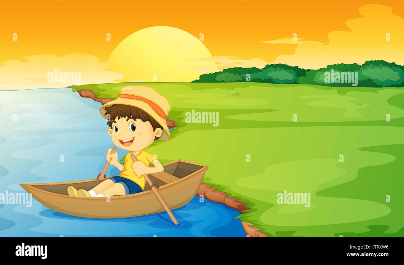 Boy in a boat at sunset Stock Vector Image & Art - Alamy