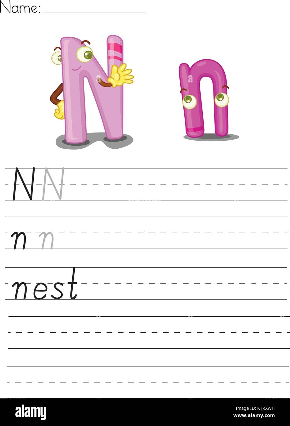 Illustrated alphabet worksheet of the letter n Stock Vector Image & Art ...