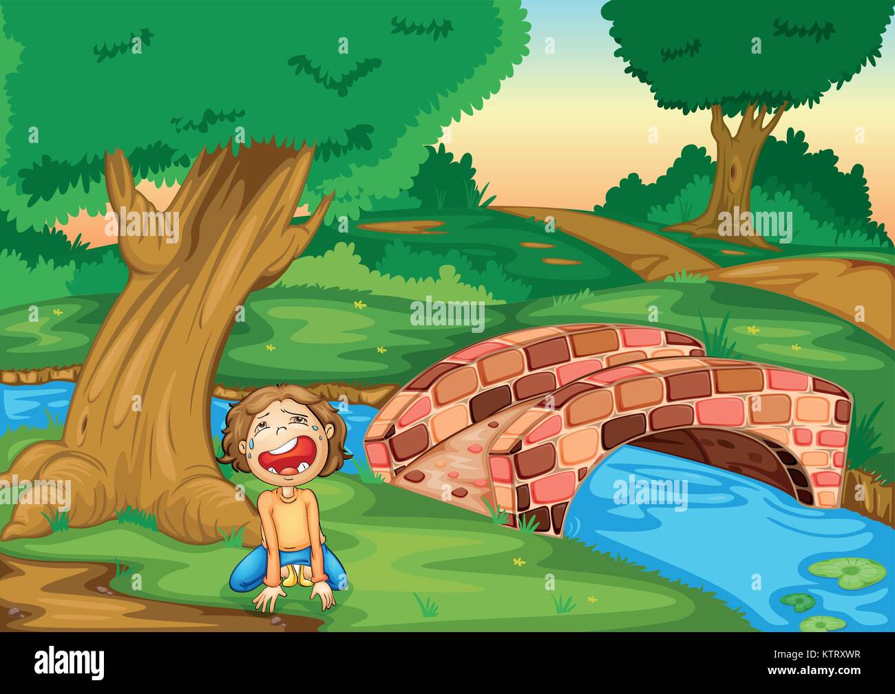 Illustration of a boy crying in a forest Stock Vector Image & Art - Alamy