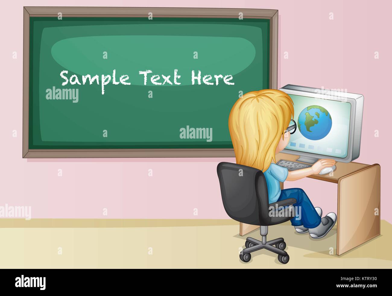 Illustration of girl studying at computer Stock Vector Image & Art - Alamy