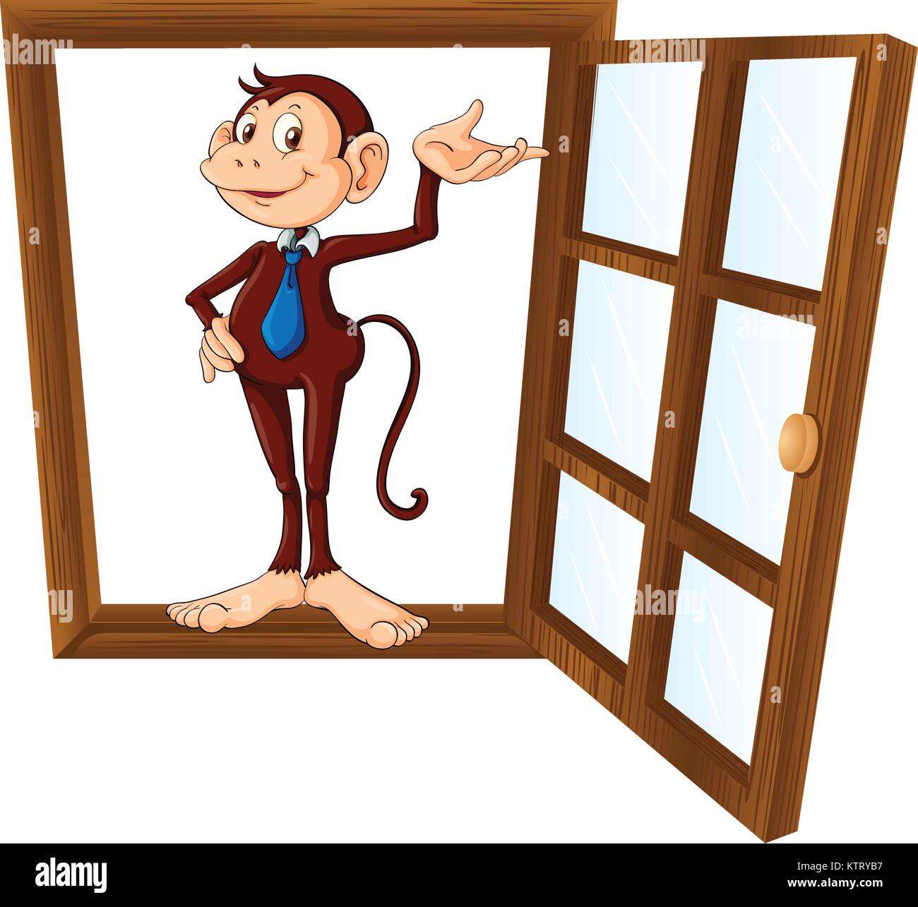 illustration of a monkey in the window on a white background Stock ...