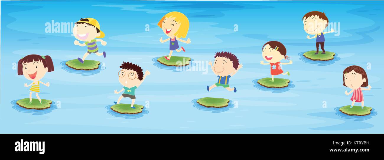 Illustration of kids jumping on pond Stock Vector Image & Art - Alamy