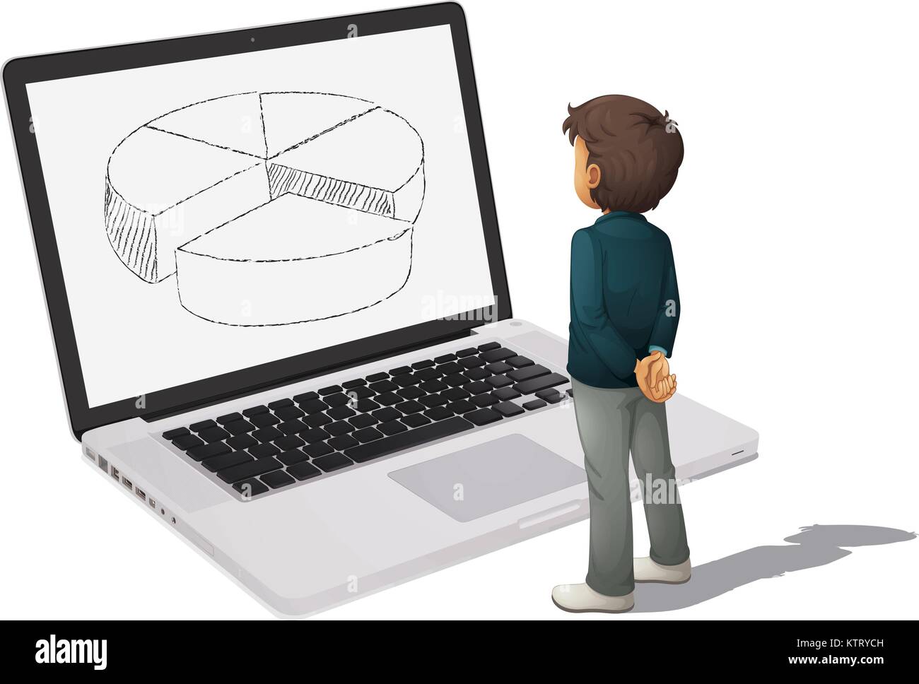 illustration of man looking at pie chart on computer screen Stock ...