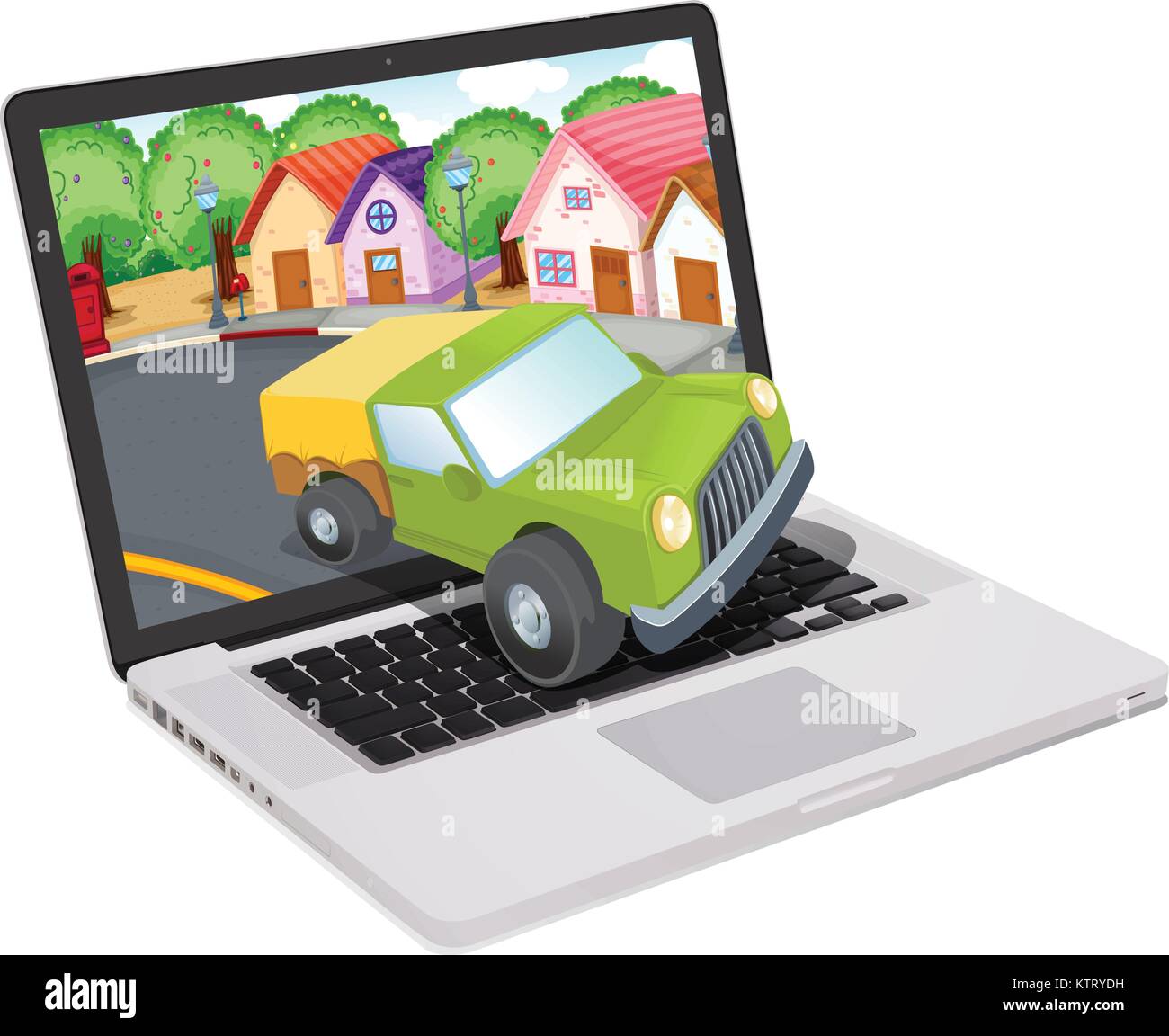 illustration of a laptop and jeep on a white background Stock Vector ...