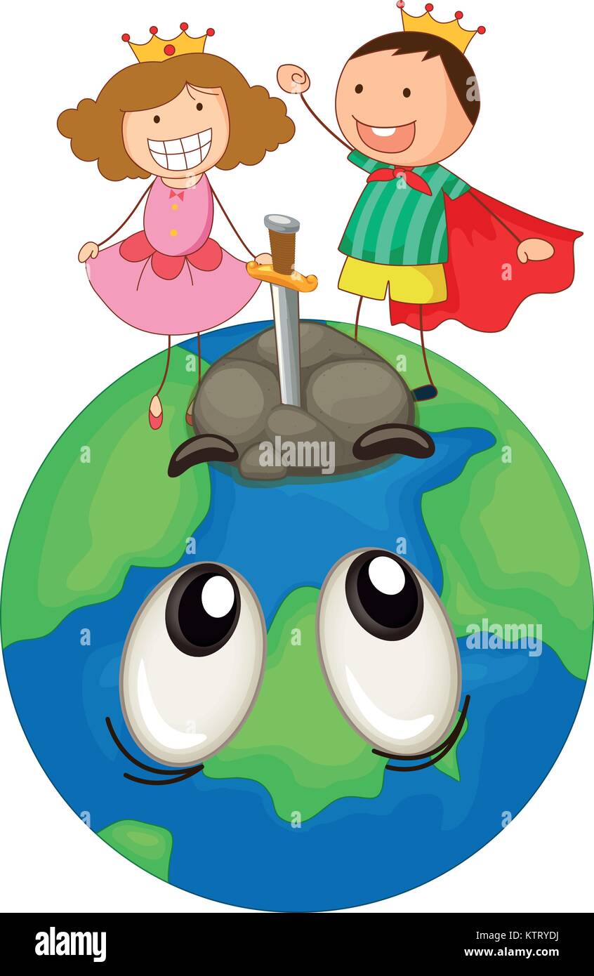 illustration of a kids on earth planet on a white background Stock ...