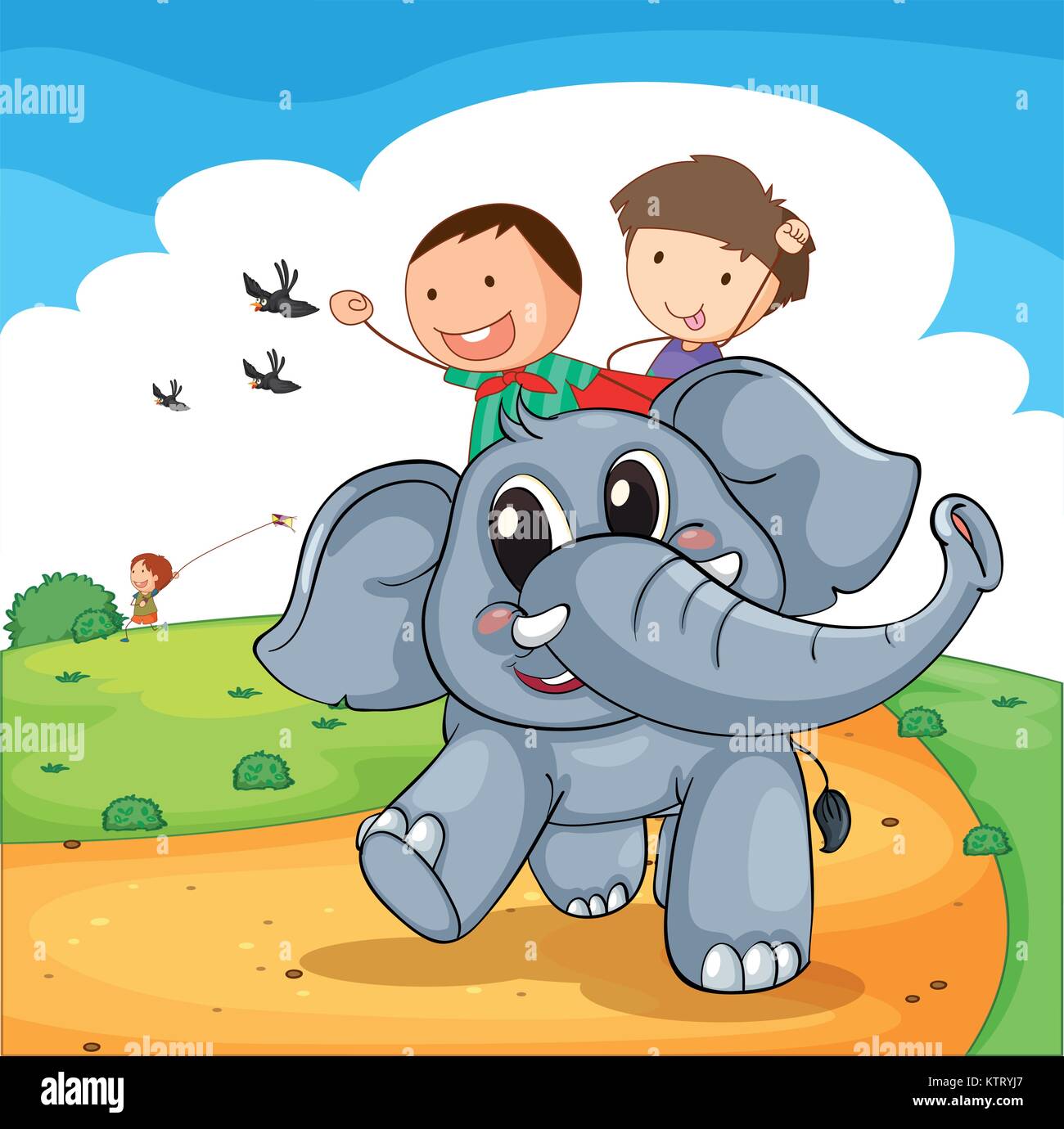 Illustration of kids riding an elephant Stock Vector Image & Art - Alamy