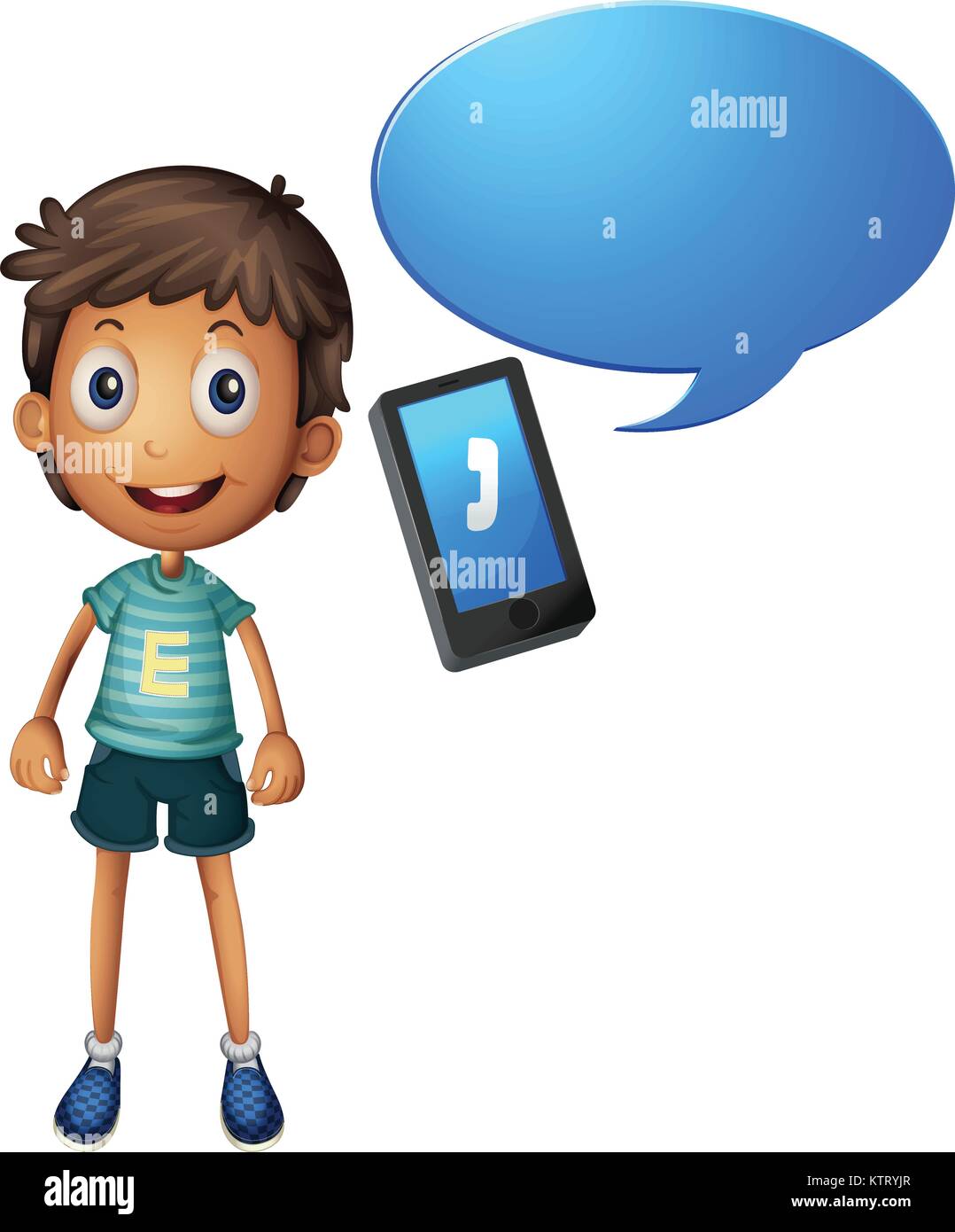 illustration of a boy and cell phone on a white background Stock Vector ...