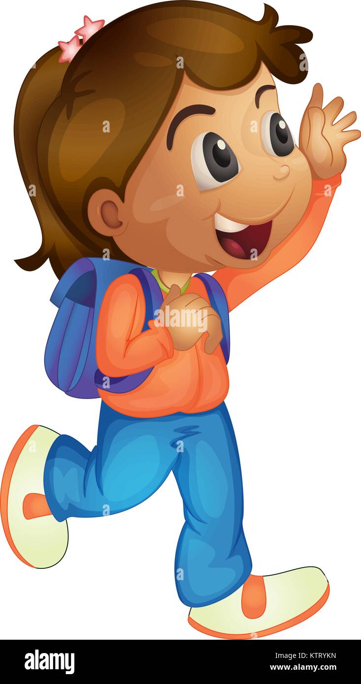 Illustration of school girl waving Stock Vector Image & Art - Alamy