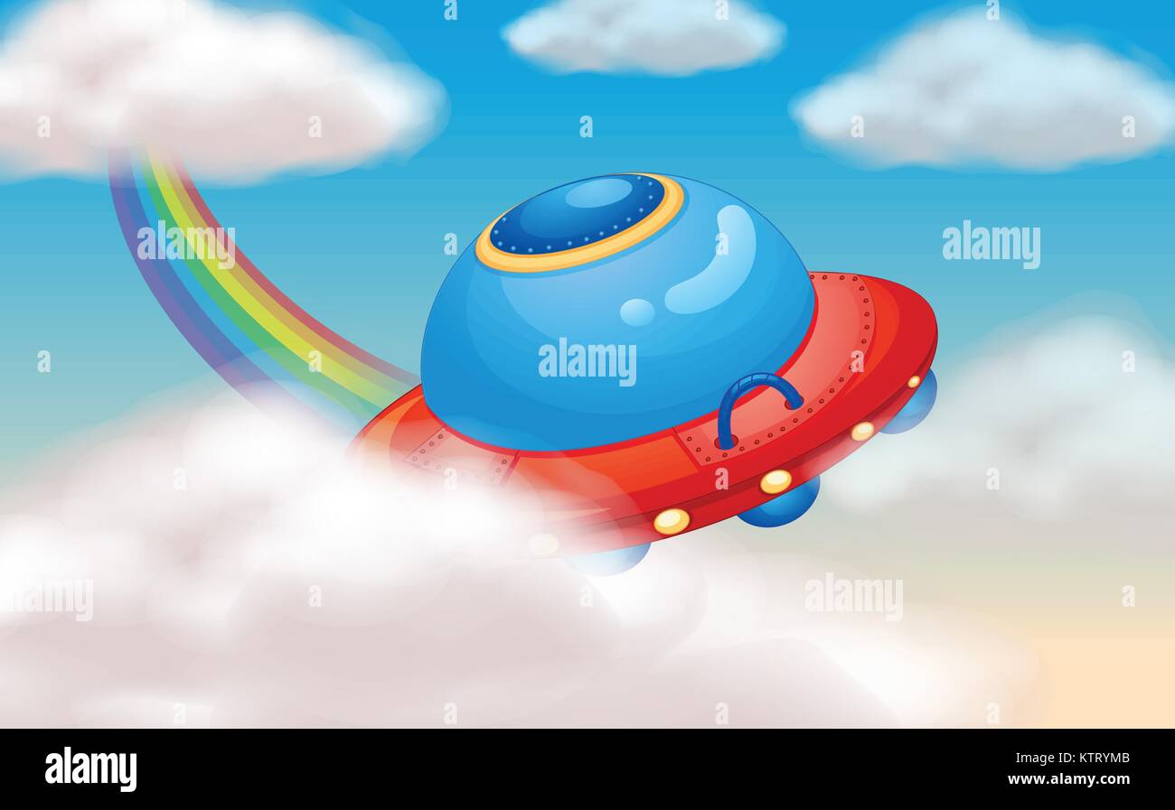 illustration of a spaceship and rainbow in sky Stock Vector Image & Art ...