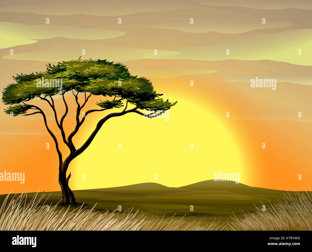 illustration of a beautiful landscape and tree Stock Vector Image & Art ...