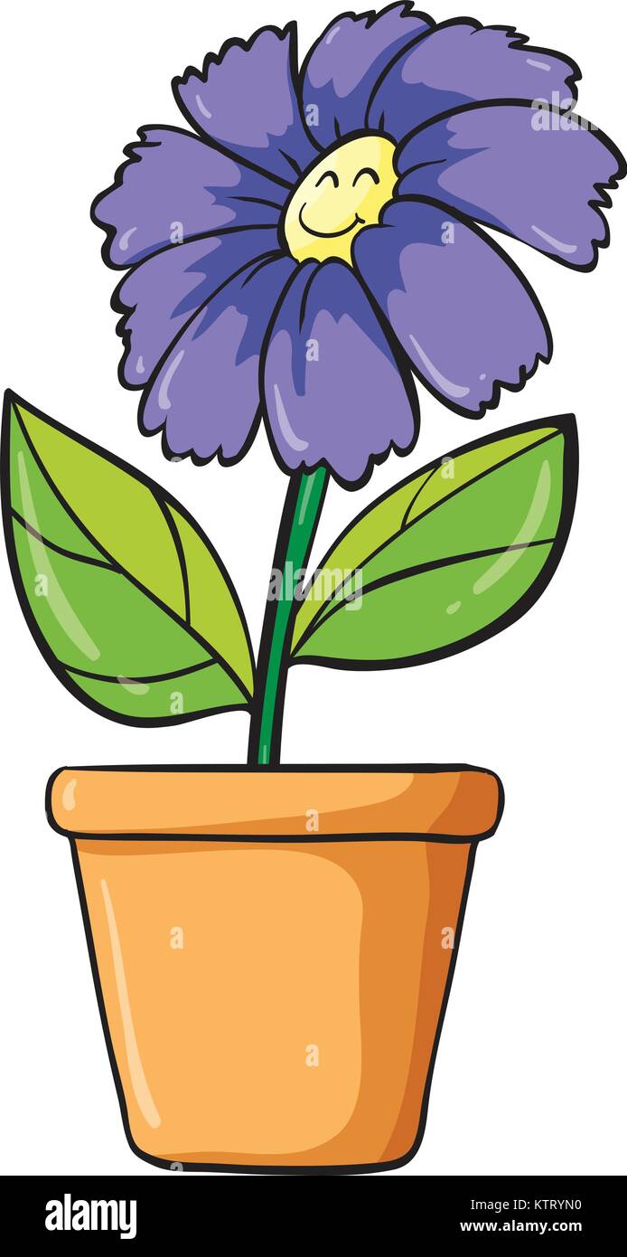detailed illustration of a blue flower and pot on a white background ...