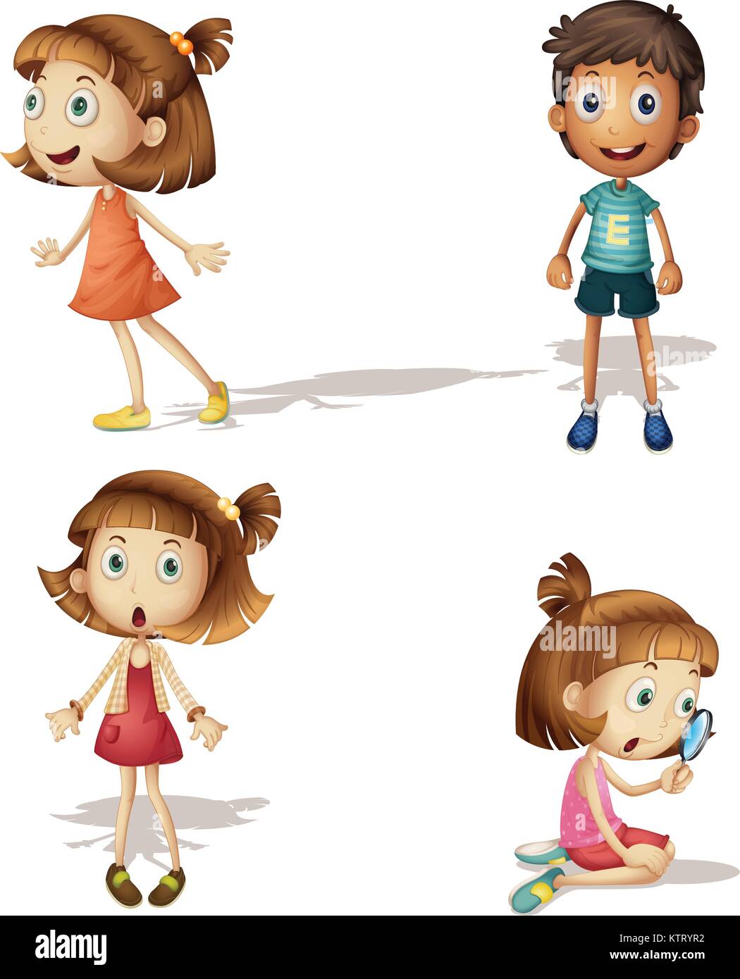 illustration of four kids on a white background Stock Vector Image ...