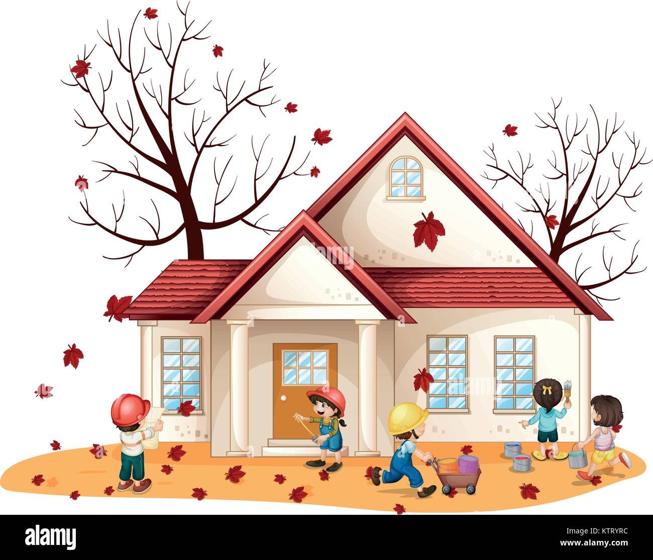 illustration of kids cleaning house on whie background Stock Vector ...