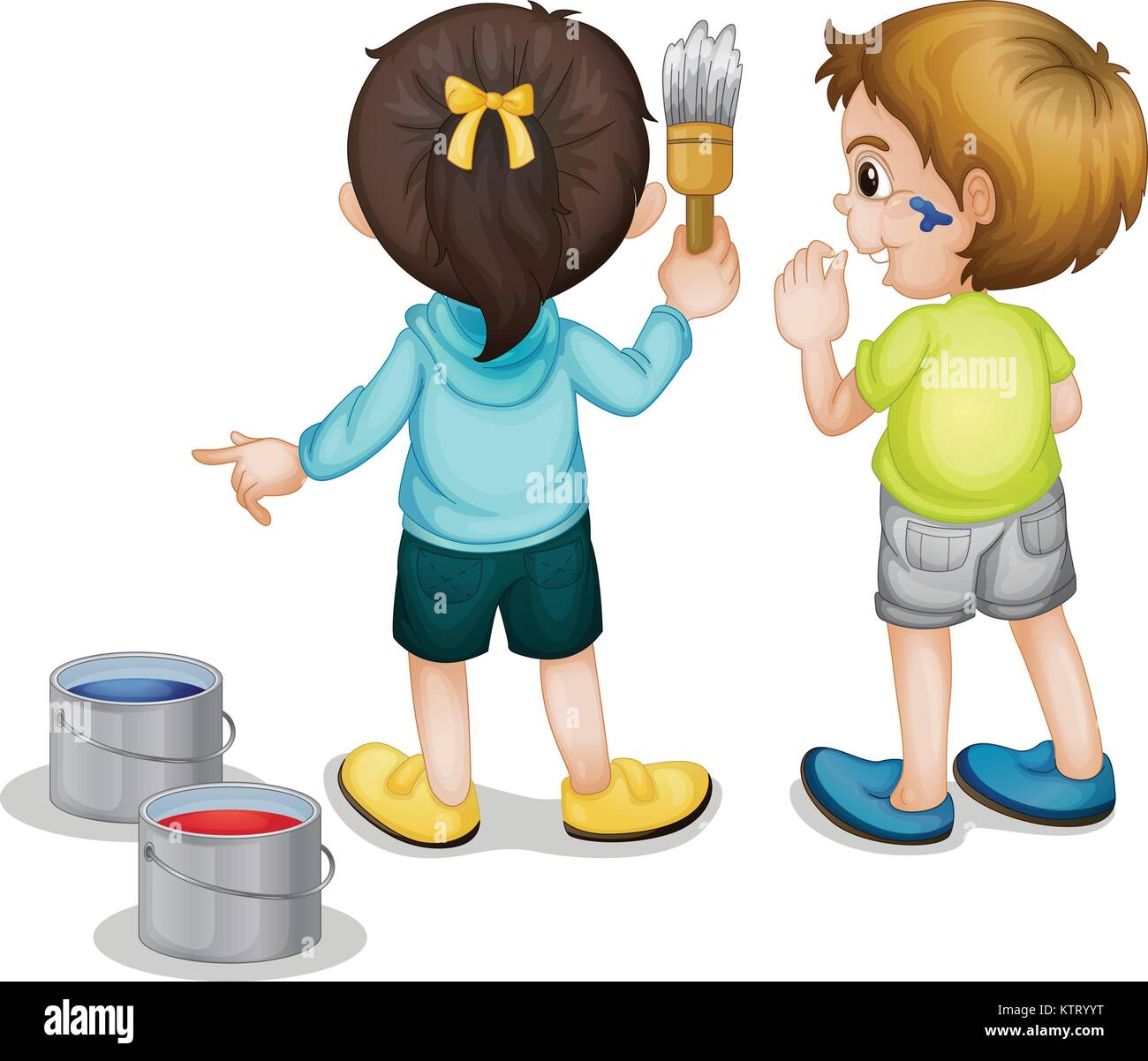 Illustration of two kids painting Stock Vector Image & Art - Alamy