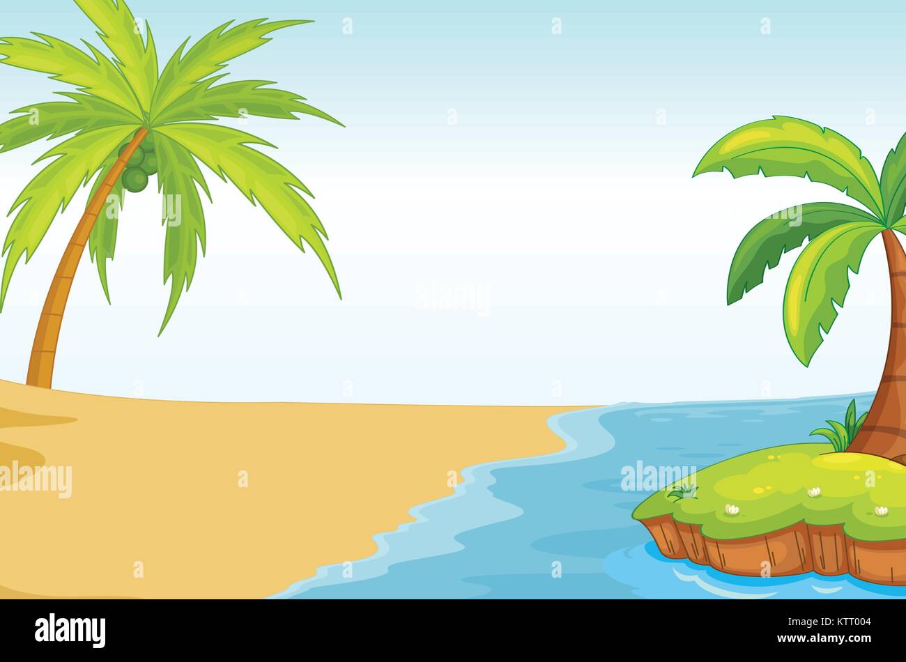 illustration of a palm and coconut tree on sea shore Stock Vector Image ...