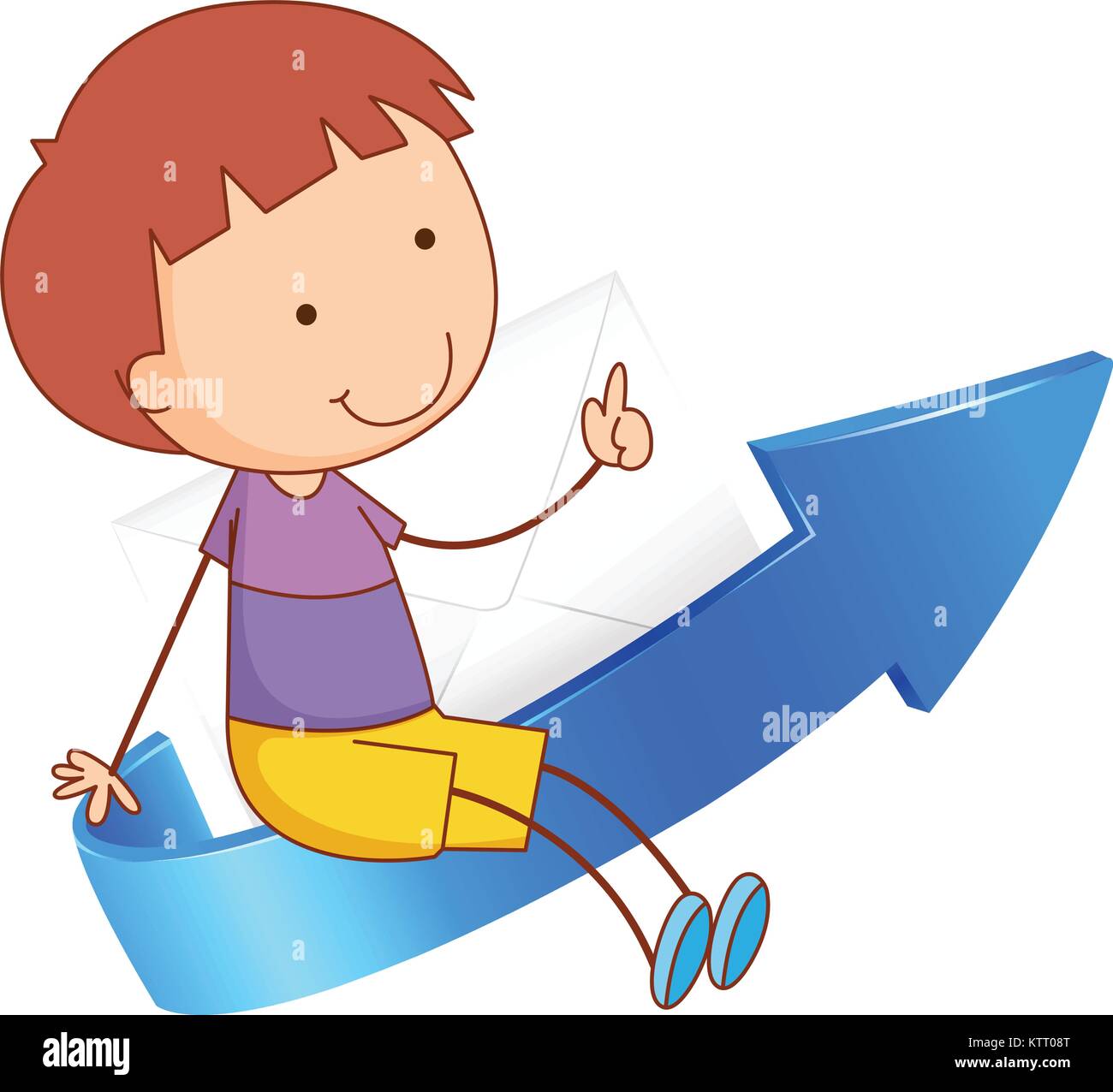 illustration of a boy sitting on arrow on a white Stock Vector Image ...