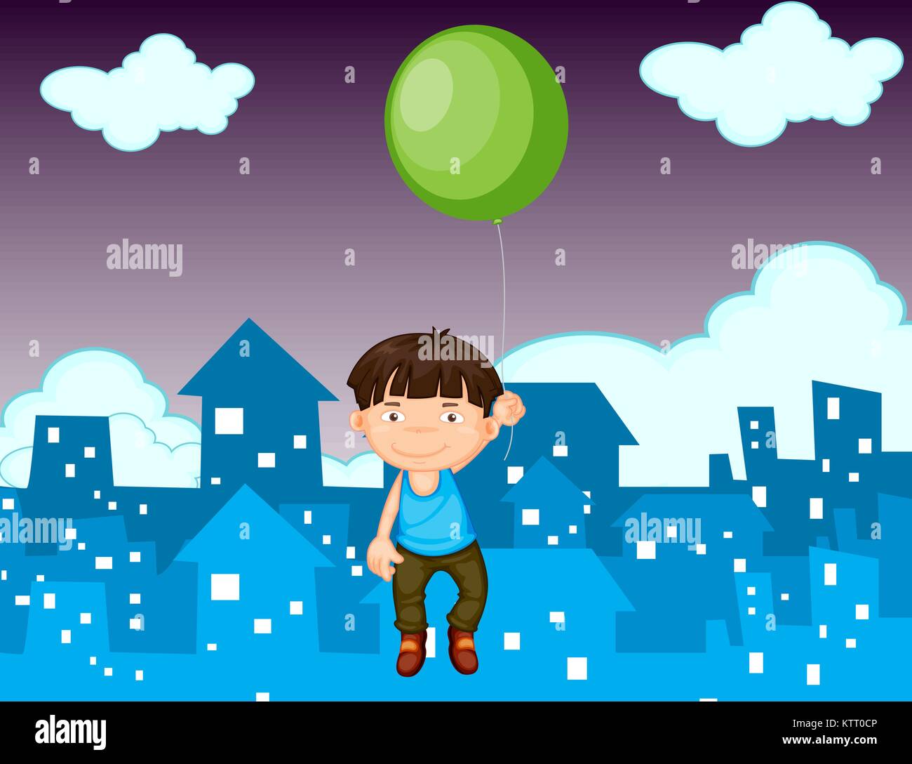 Illustration of a young boy floating with a balloon Stock Vector Image ...
