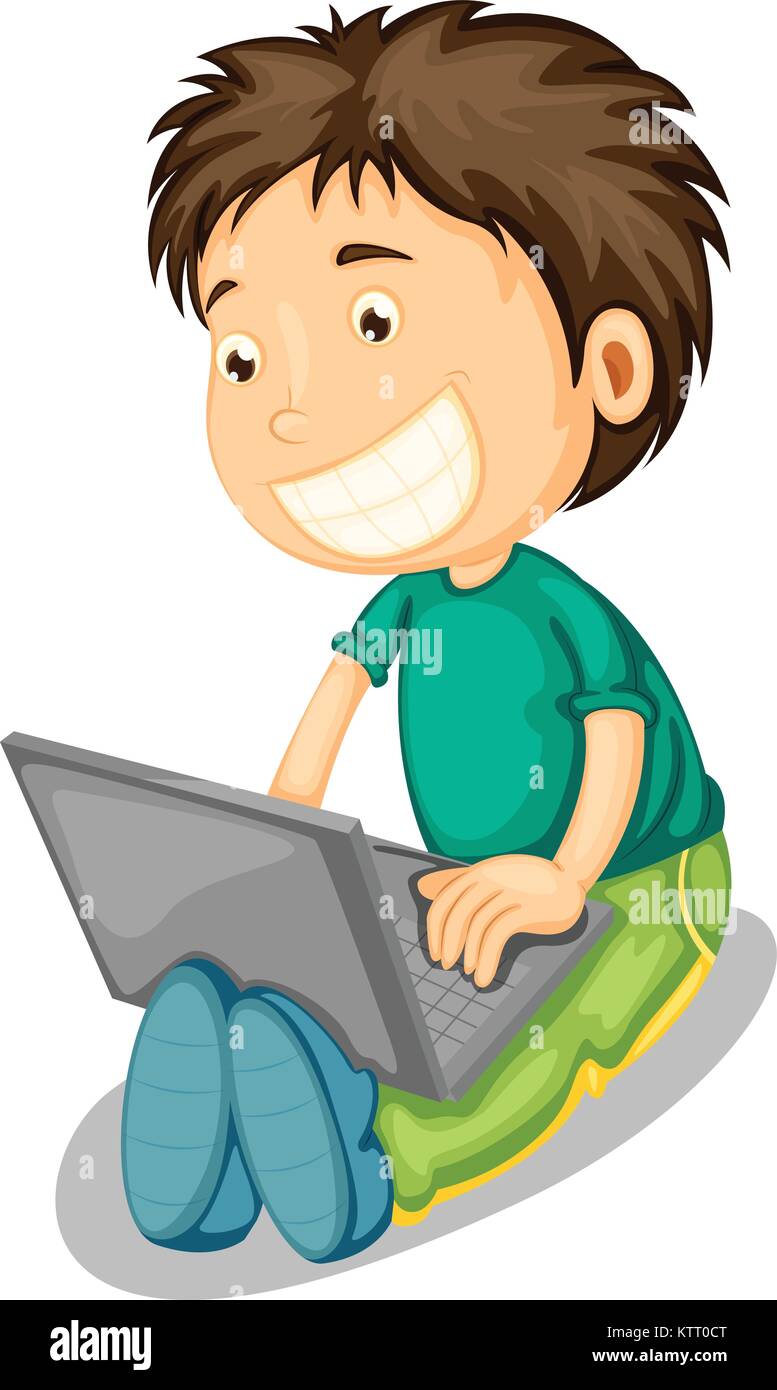 illustration of a laptop and boy on a white background Stock Vector ...