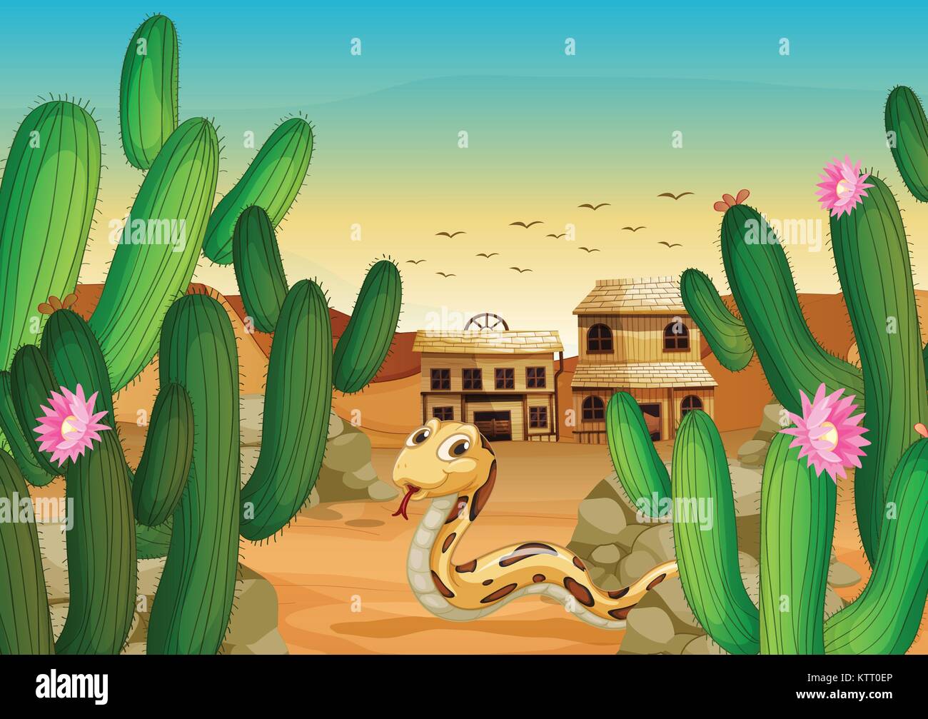 illustration of a snake and a house in a beautiful nature Stock Vector ...