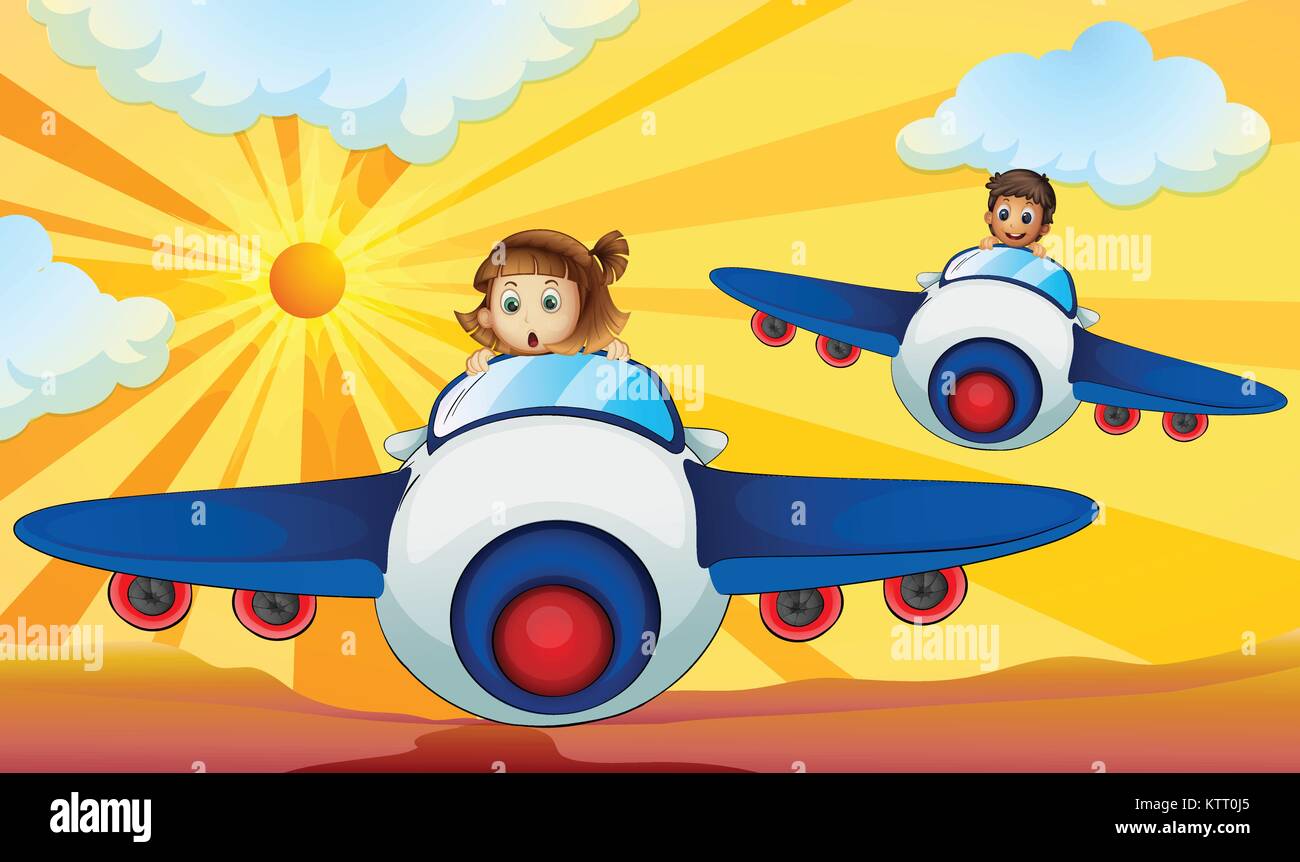 illustration of kids driving an aeroplane Stock Vector Image & Art - Alamy