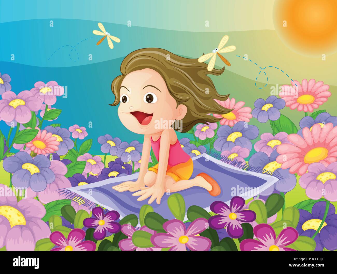 illustration of a girl flying on a mat Stock Vector Image & Art - Alamy
