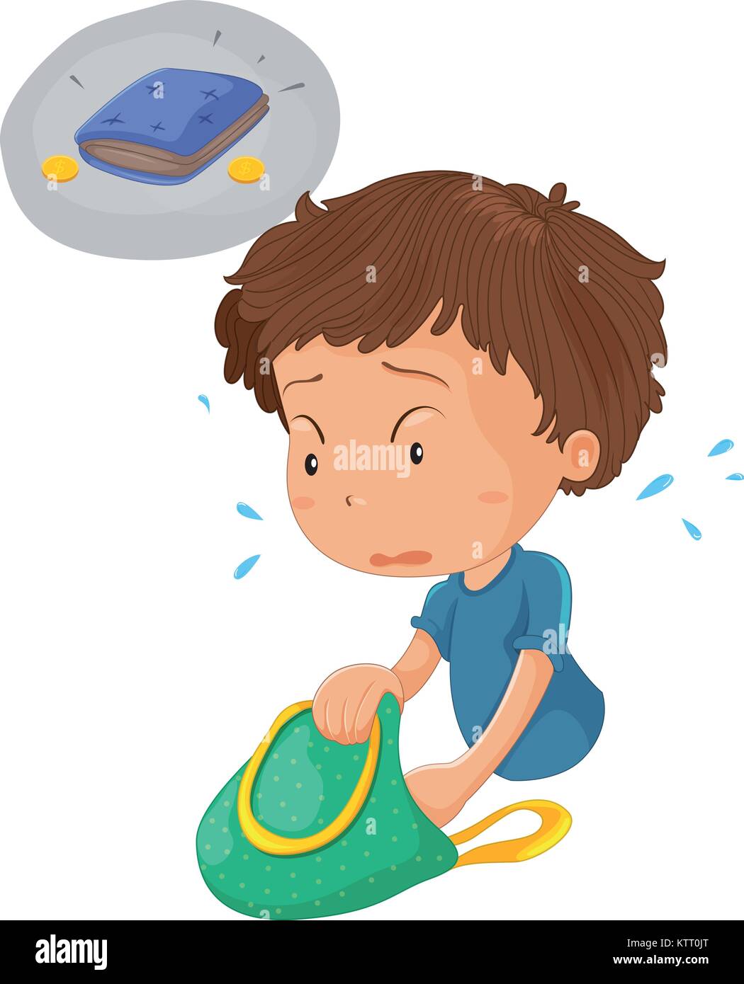illustration of a boy looking for wallet and coin in bag Stock Vector ...