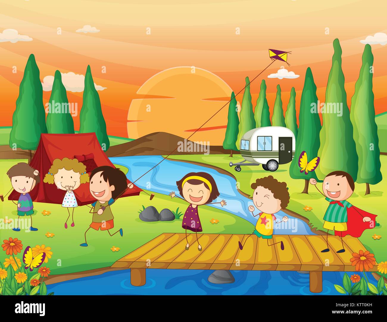 illustration of kids playing in beautiful nature Stock Vector Image ...