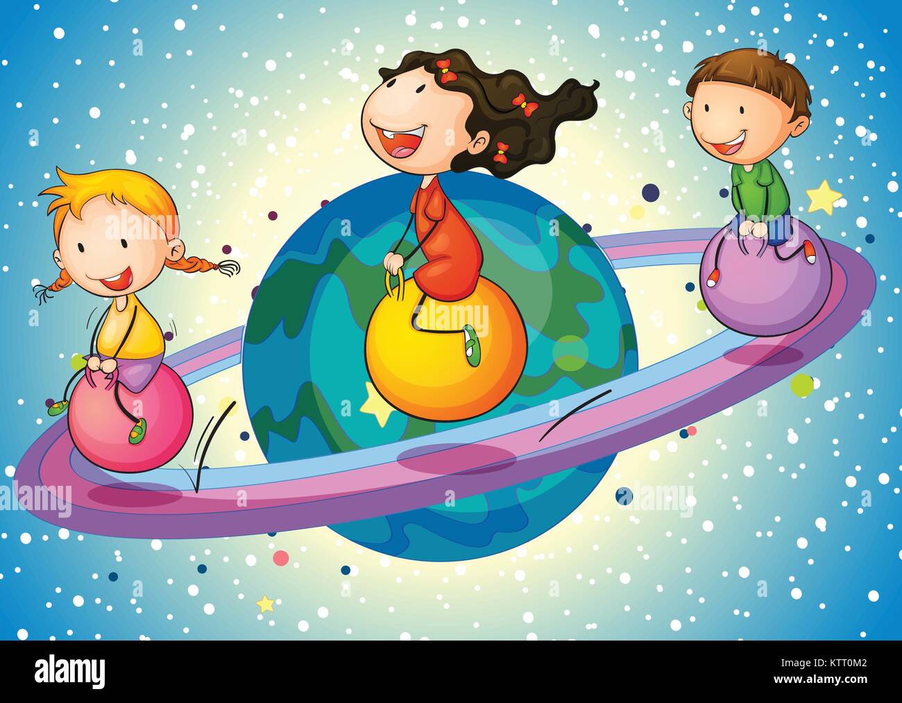 illustration of a kids on saturn planet in the universe Stock Vector ...