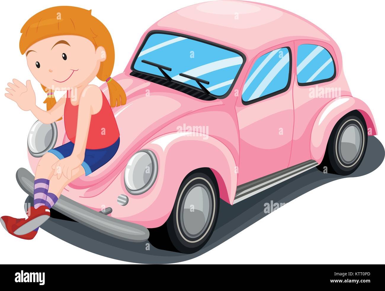 illustration of a girl and car on a white background Stock Vector Image ...