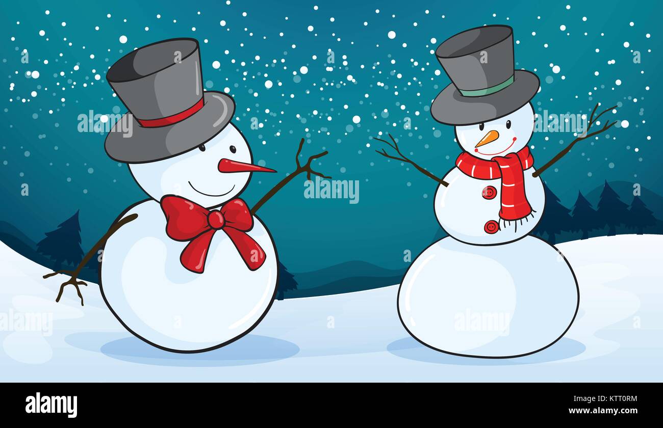 detailed illustration of snowmen in a snow land Stock Vector Image ...