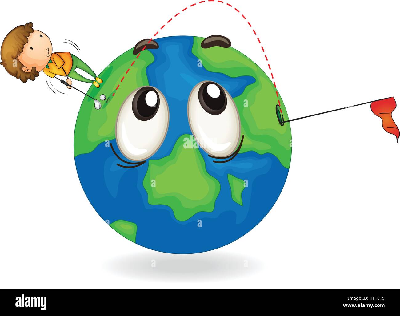 illustration of a boy on earth planet on a white background Stock ...