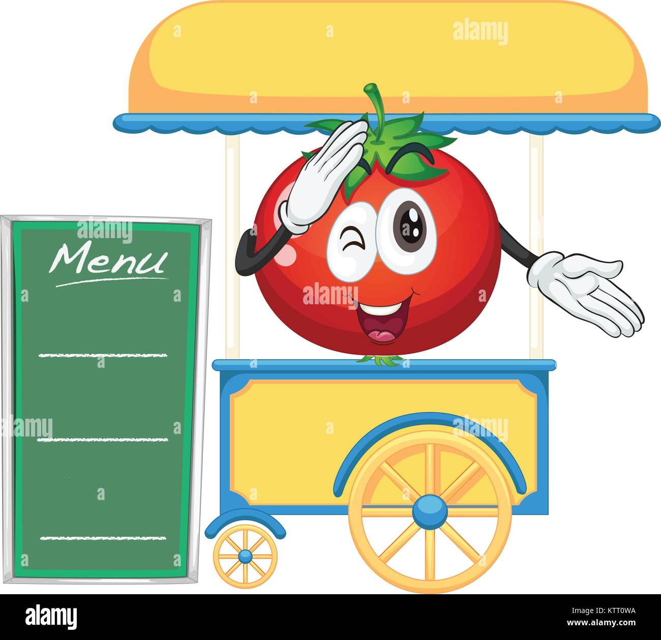 illustration of a cart stall and a tomato on a white background Stock ...