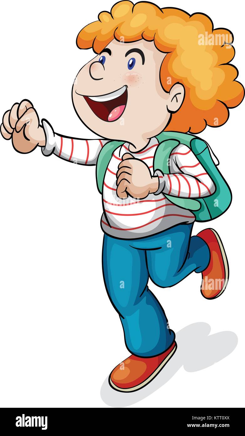 illustration of a boy with school bag on a white background Stock ...