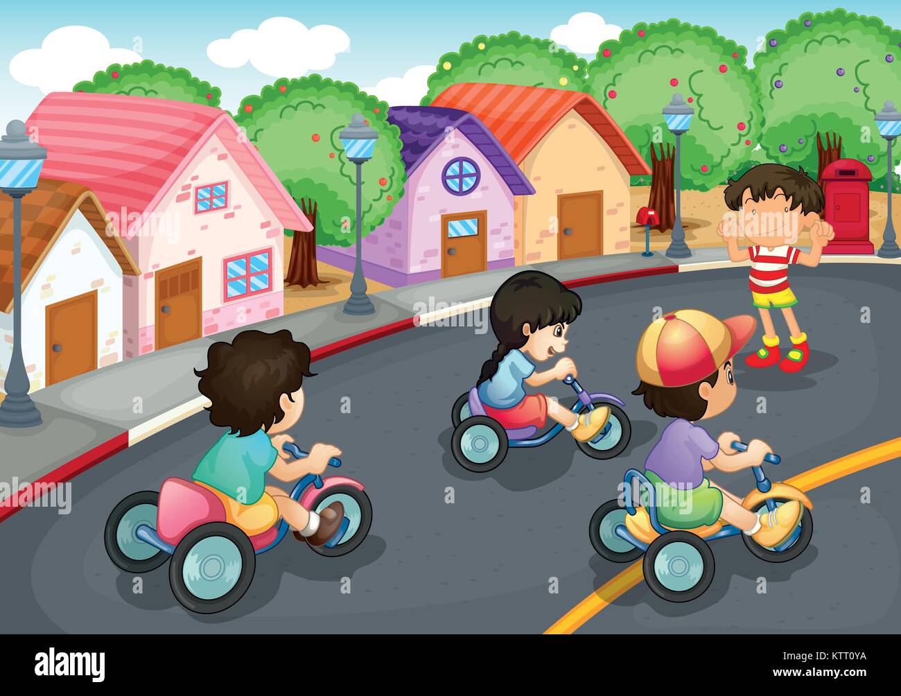 illustration of a kids playing on the road Stock Vector Image & Art - Alamy