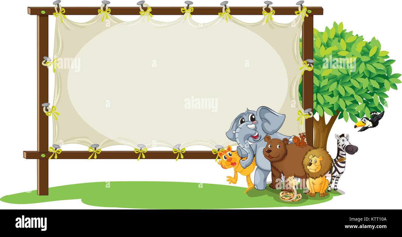illustration of animals with board on white Stock Vector Image & Art ...