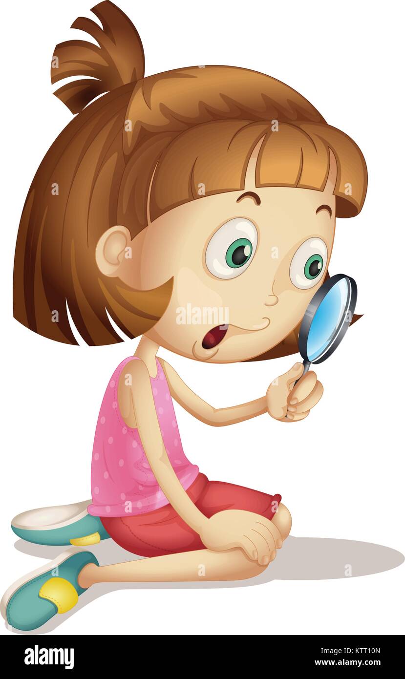 Illustration of a young girl using a magnifying glass Stock Vector ...
