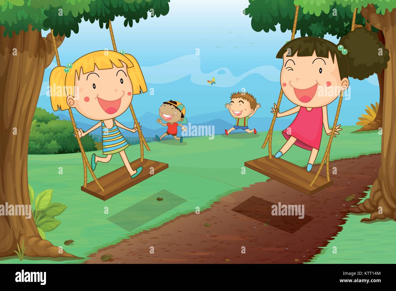 illustration of kids playing in a beautiful nature Stock Vector Image ...